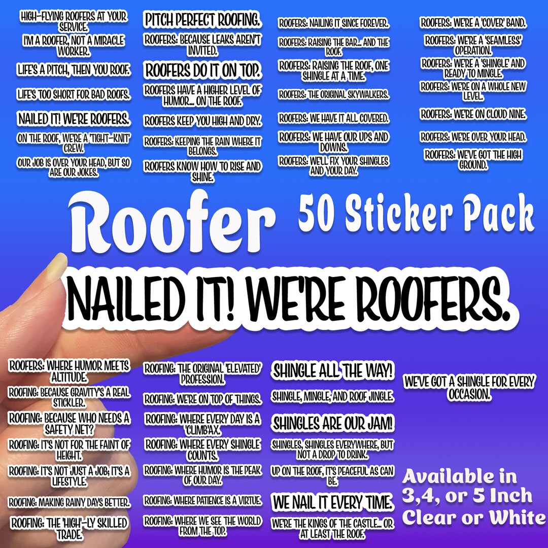 Roofer 50 Sticker Pack Decal for Tumbler, Laptop, Water-bottle, Hydro ...