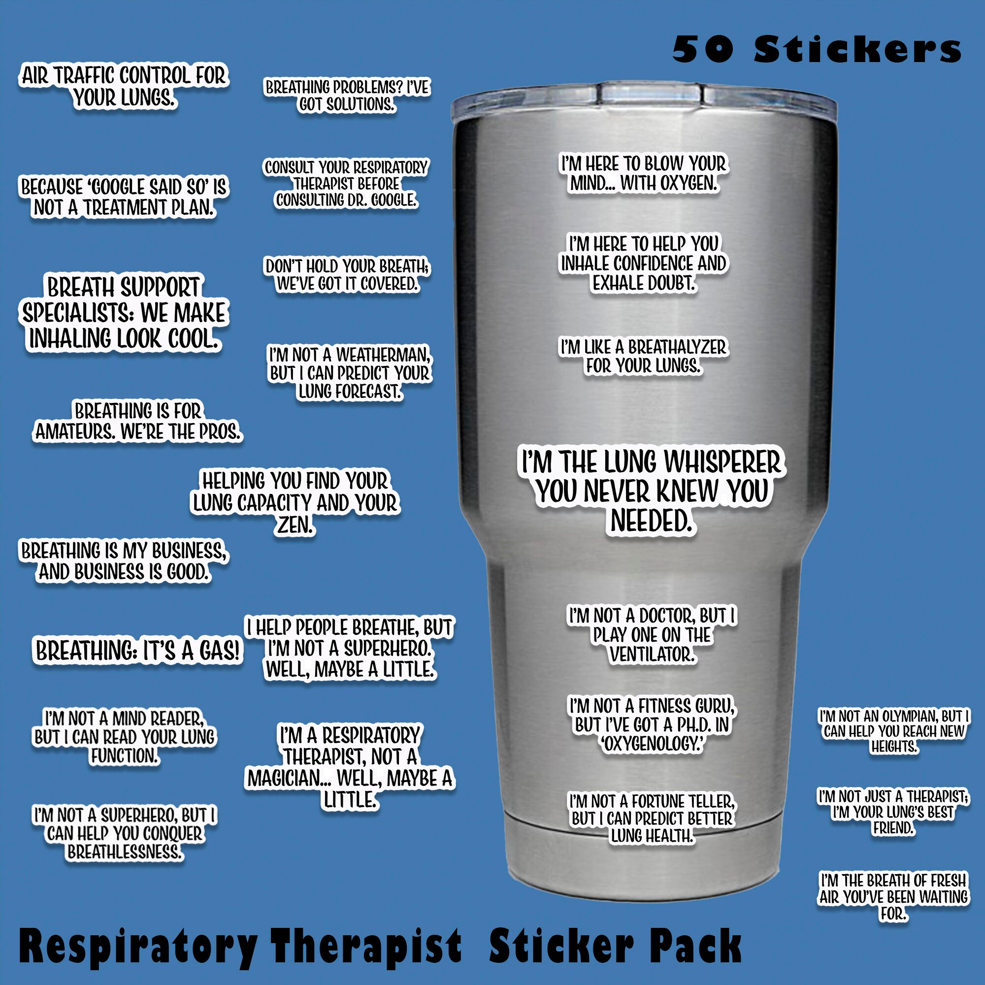 Respiratory Therapist Healthcare 50 Sticker Pack Water Bottle Sticker ...