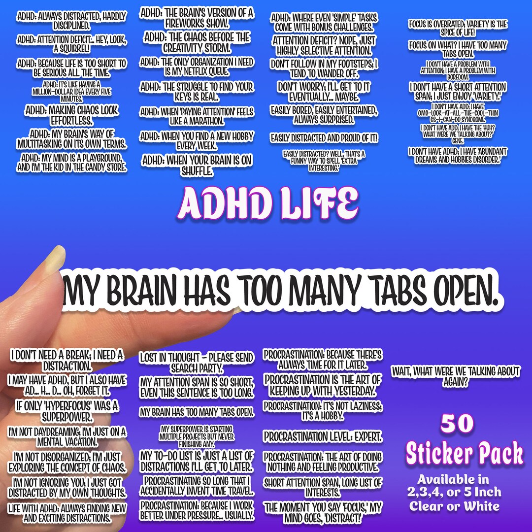 Adhd Life 50 Sticker Pack Text Stickers Txt Stickers Sticker Sheet ...