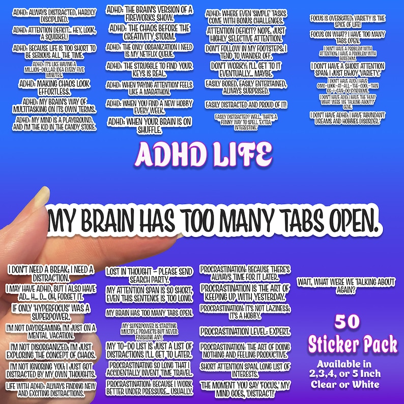 Adhd Life 50 Sticker Pack Text Stickers Txt Stickers Sticker Sheet ...