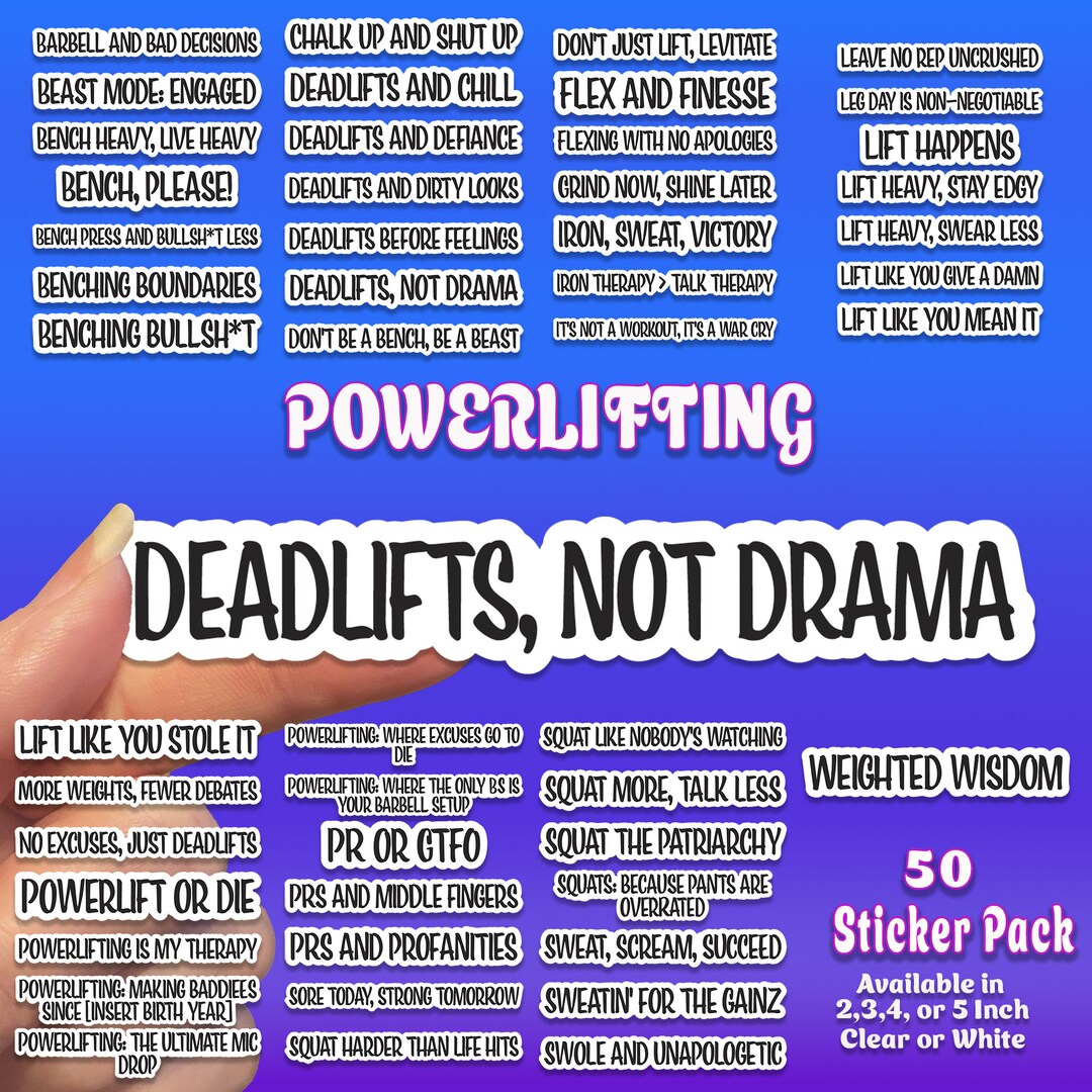 Powerlifting 50 Sticker Pack Text Stickers Txt Stickers Sticker Sheet ...
