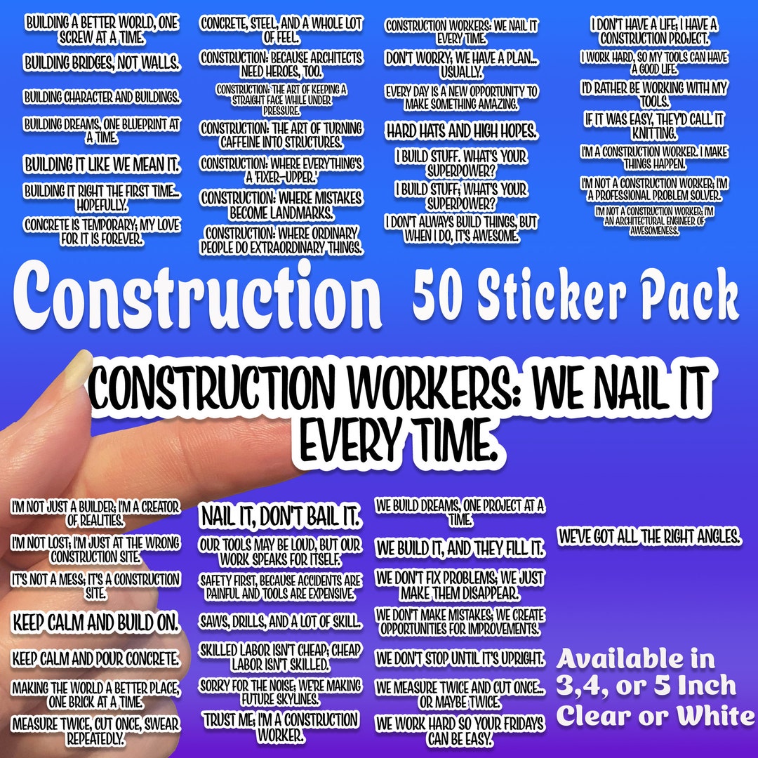 Construction 50 Sticker Pack Decal for Tumbler, Laptop, Water-bottle ...