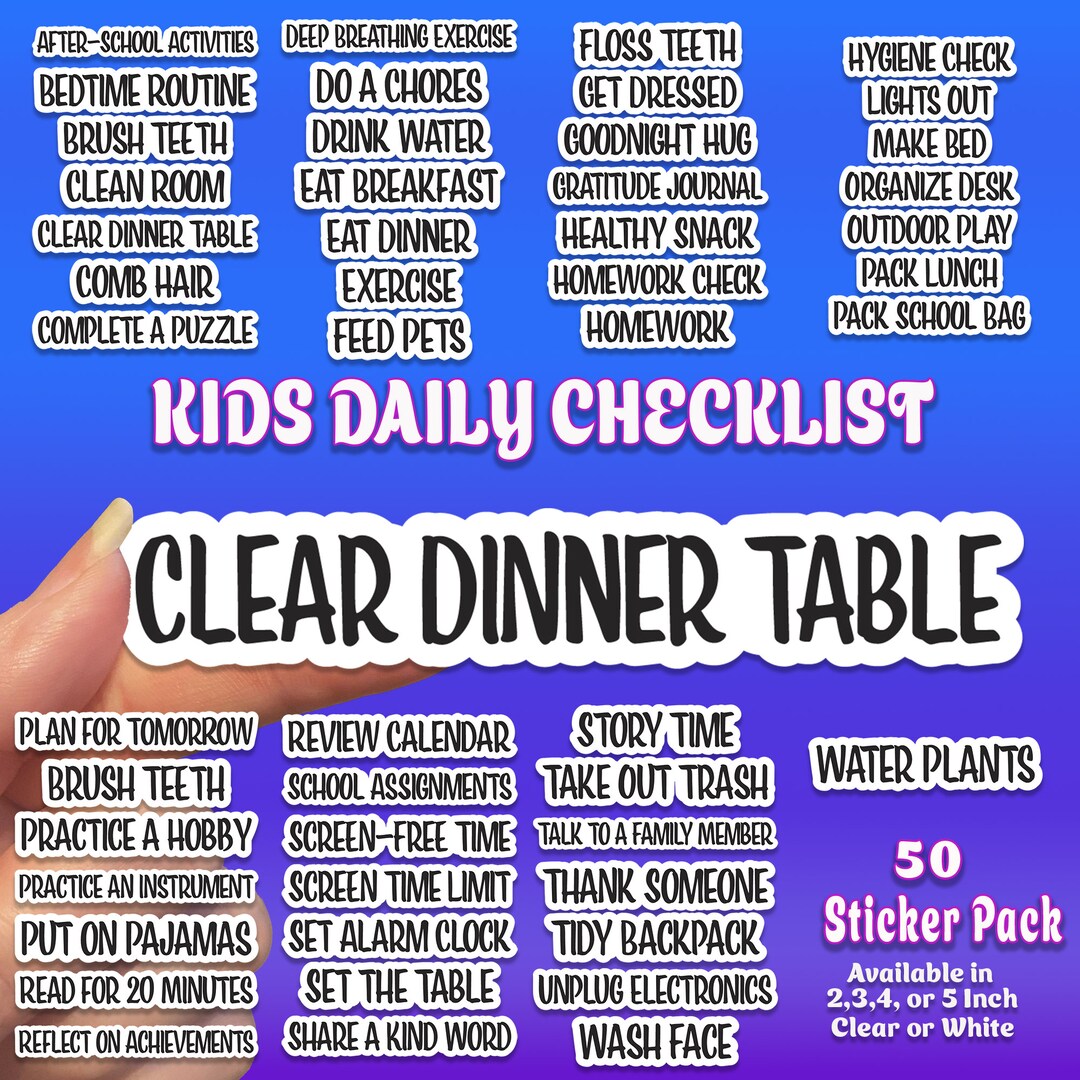 Kids Daily Organizing Labels 50 Sticker Pack Chore Board Sticker ...