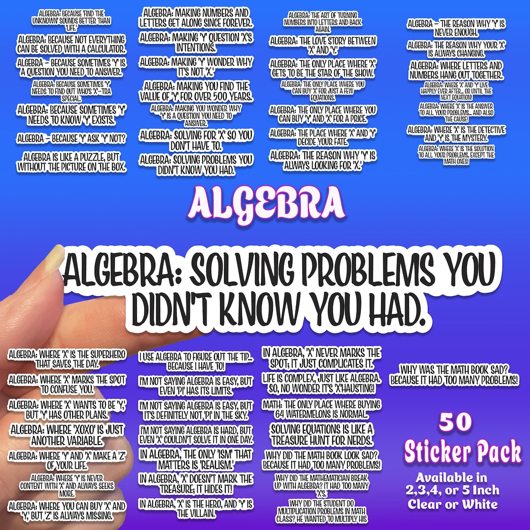 Algebra 50 Sticker Pack Text Stickers Txt Stickers Sticker Sheet ...