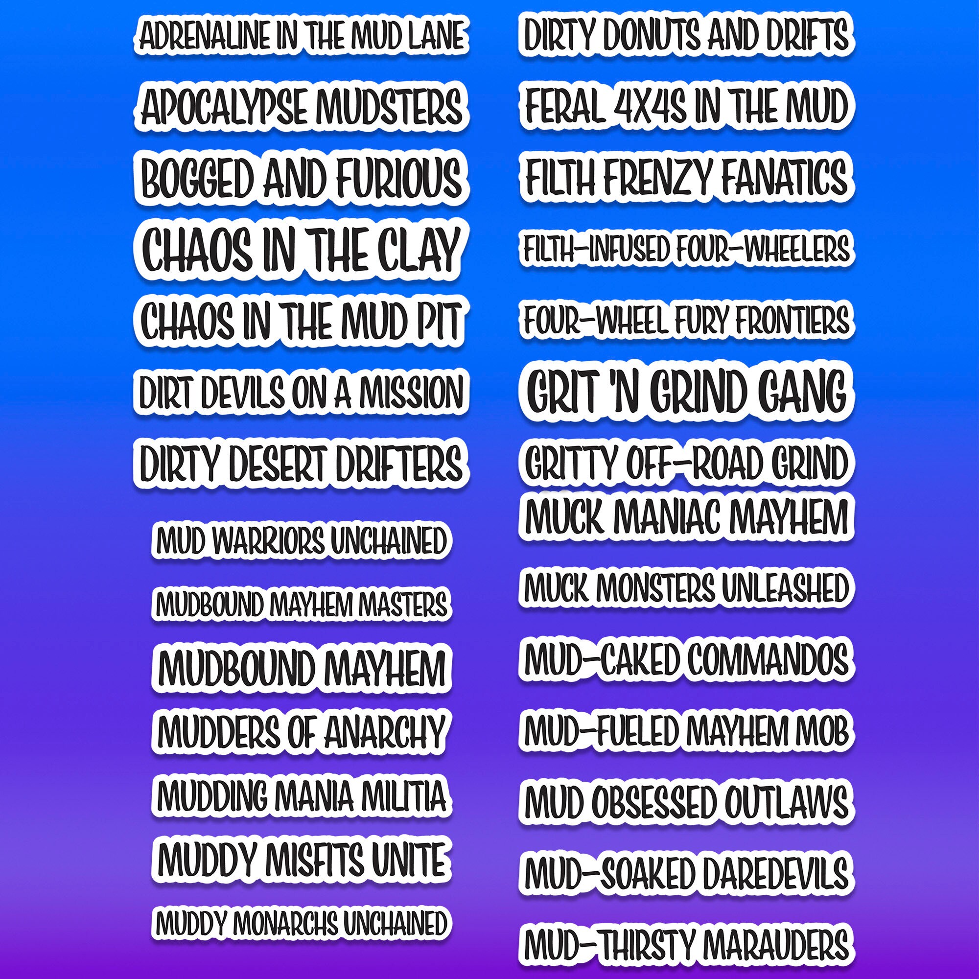 Mudding 4wd 50 Sticker Pack Text Stickers Txt Stickers Sticker Sheet ...