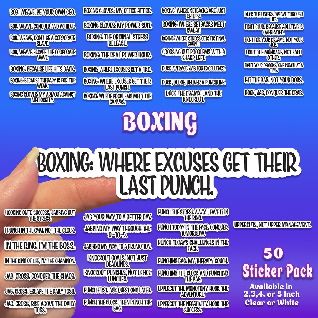 Boxing 50 Sticker Pack Text Stickers Txt Stickers Sticker Sheet ...