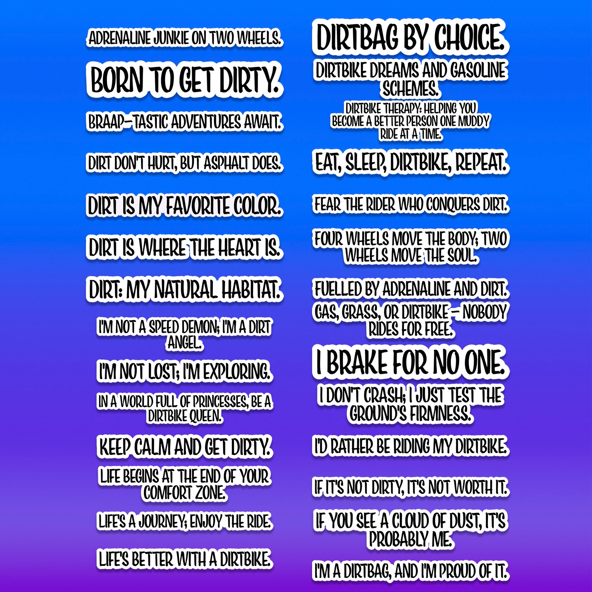 Dirt Bike 50 Sticker Pack Text Stickers Sticker Sheet Txt Stickers ...