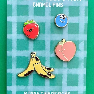 Fruit Enamel Pins - Blueberry, Strawberry, Peach, Banana - Etsy