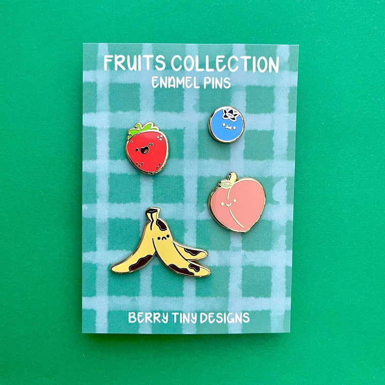 Fruit Enamel Pins - Blueberry, Strawberry, Peach, Banana - Etsy