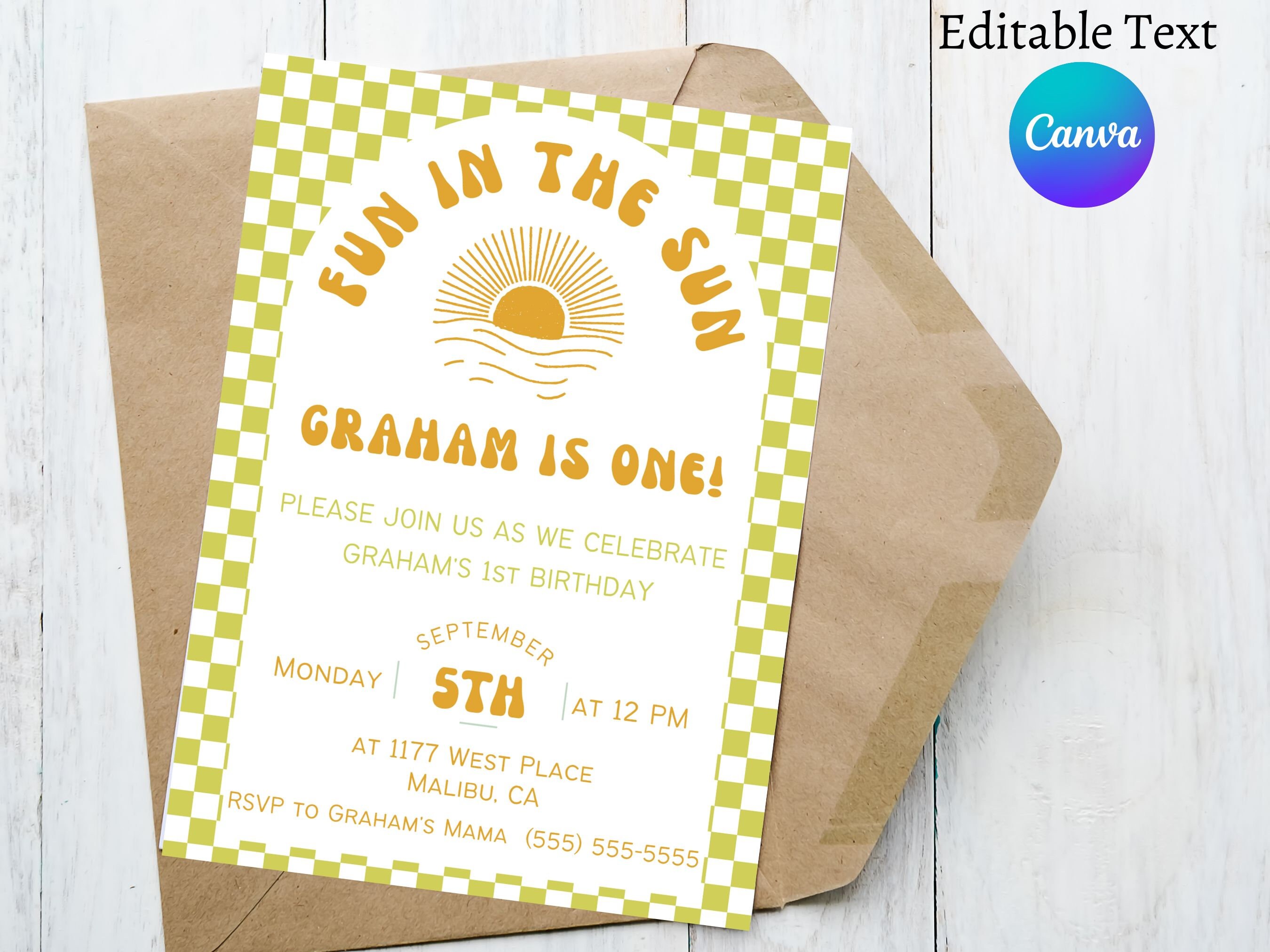 Fun in the Sun Invitation, 1 Year Old Invitation, Sun One Year Old ...
