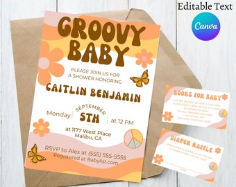 Groovy Baby Shower Invitation Light Pink Groovy Baby Shower - Etsy