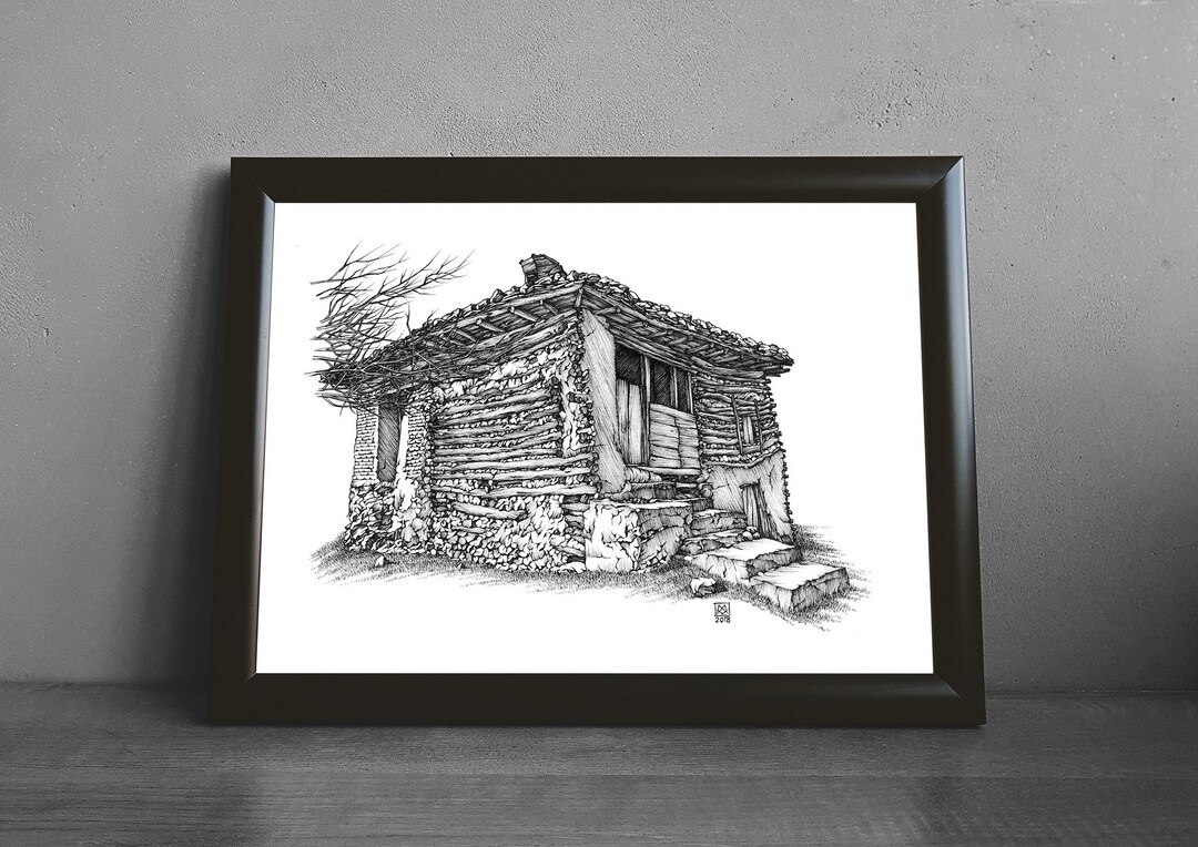 Printable Pen and Ink Drawing, Architecture Illustration, Black and ...