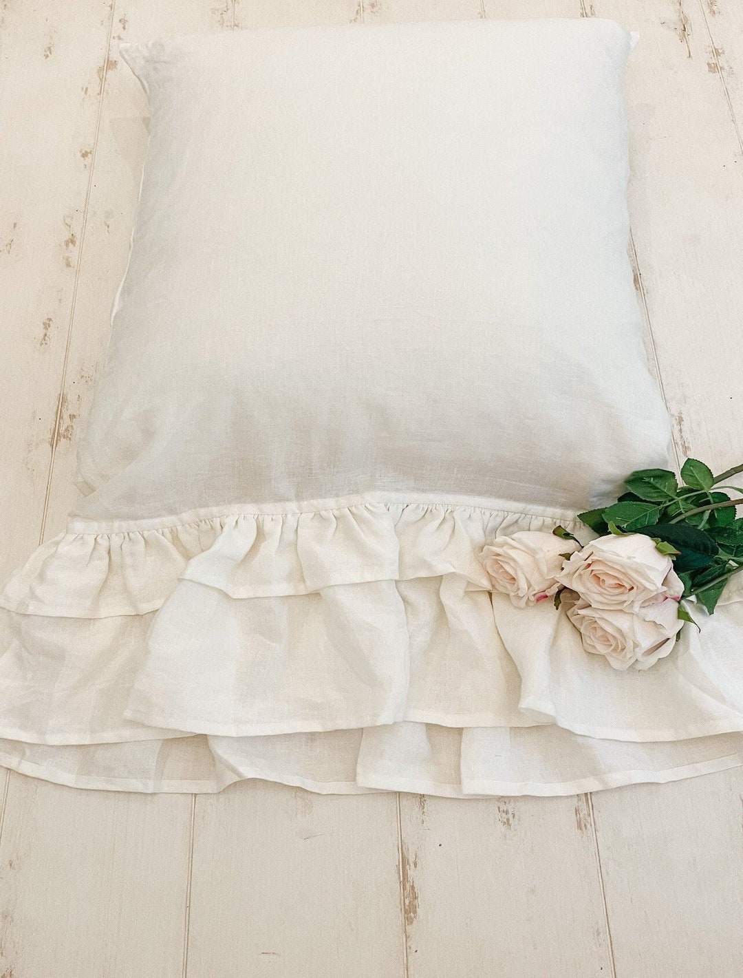 Pair Linen Double Ruffle King Shams, Shabby Chic Bedding - Etsy