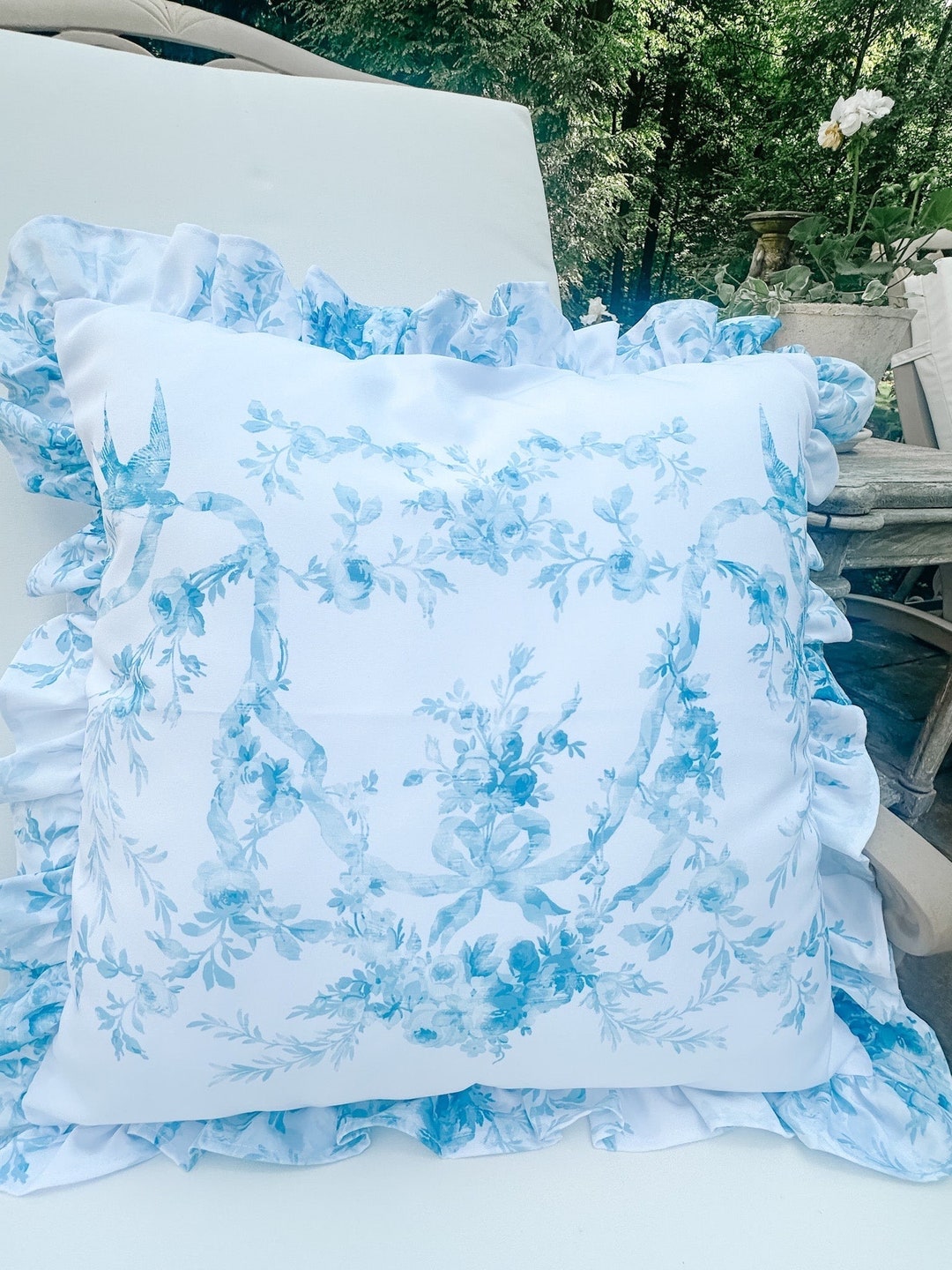 The 20” X 20” Aqua Birds Ruffled Outdoor Pillow - Etsy