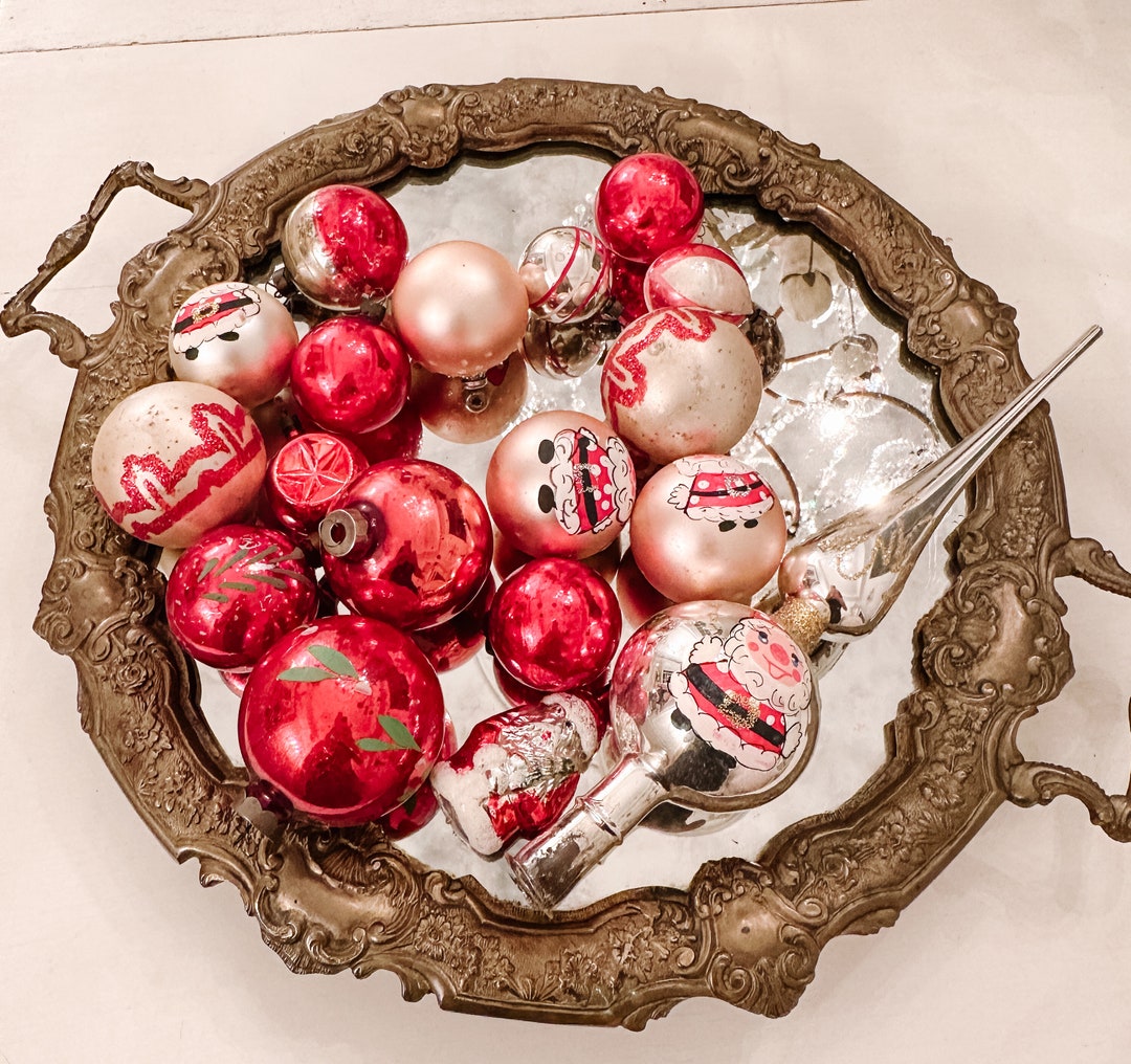 Lot of Vintage Shiny Red Christmas Bulbs, Santa, Holiday Ornaments - Etsy