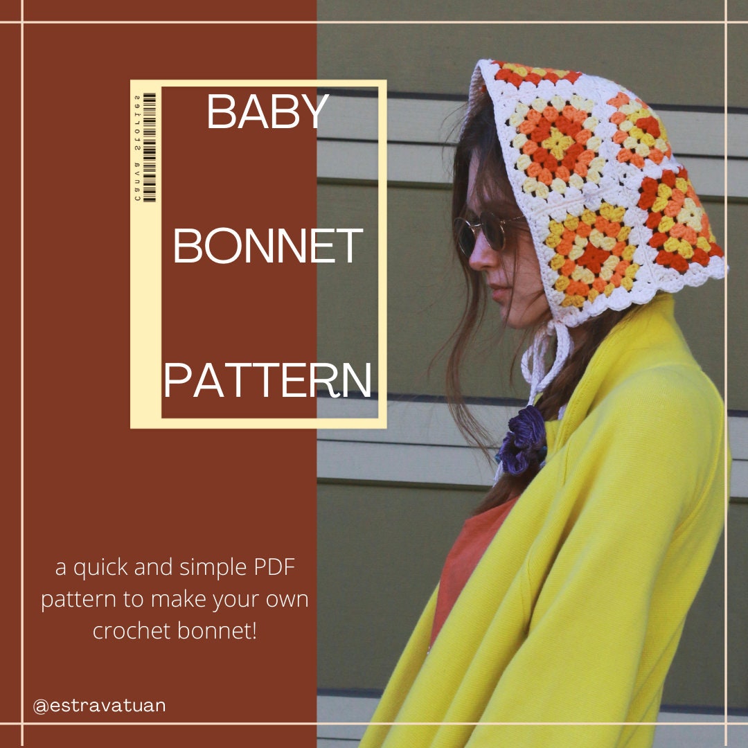 Granny Square Crochet Bonnet DIGITAL PATTERN / PDF Download / English ...