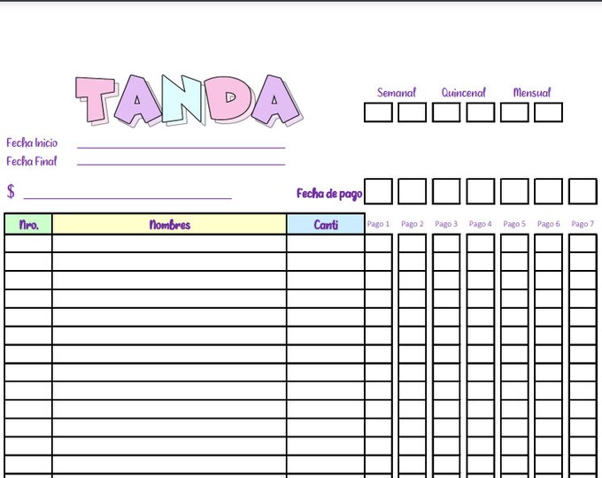 Organizador de tandas / formato de tandas / organizador para tandas ...