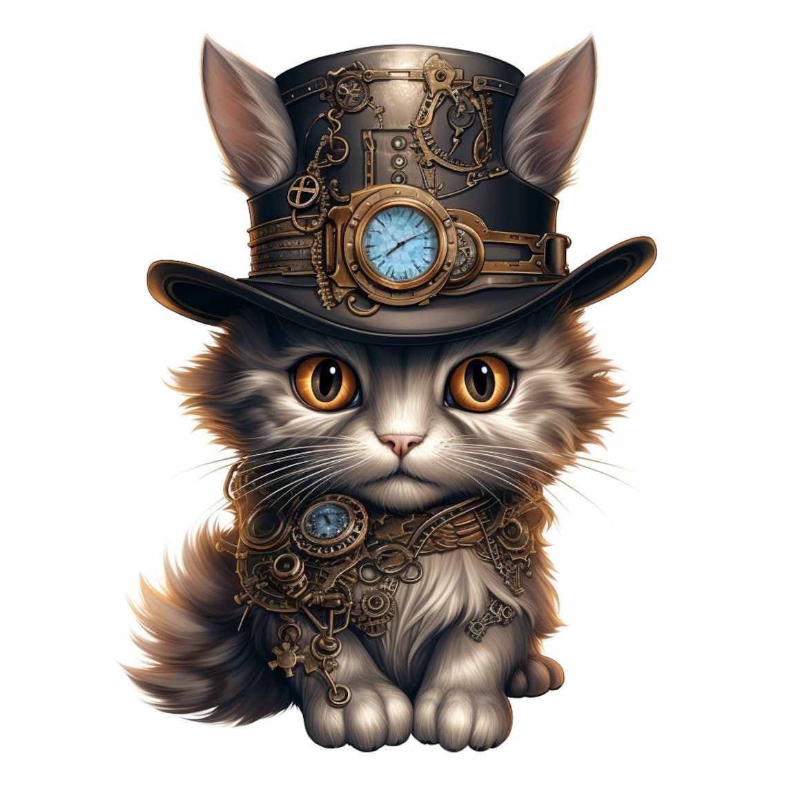 Steampunk Mystical Crystal Cat Clipart PNG Download Bundle - Etsy