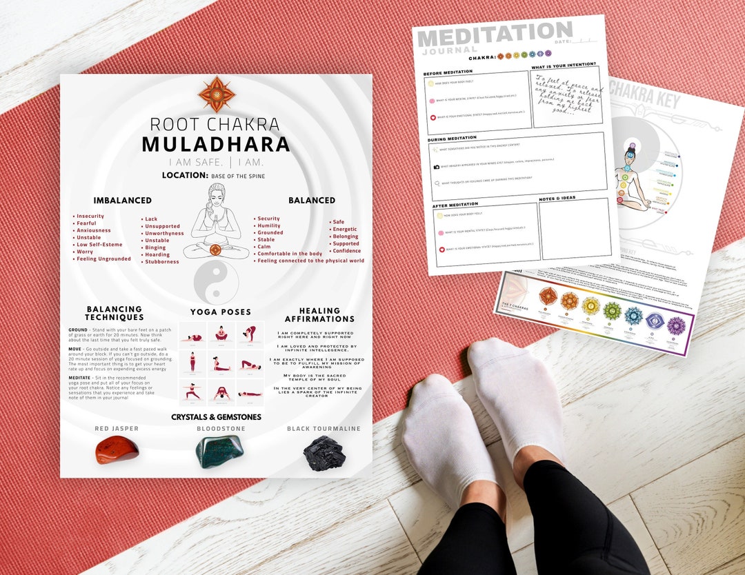Root Chakra Yoga & Meditation Cheat Sheets| Printable Guide Key | Daily Energy Balance | Asanas ...