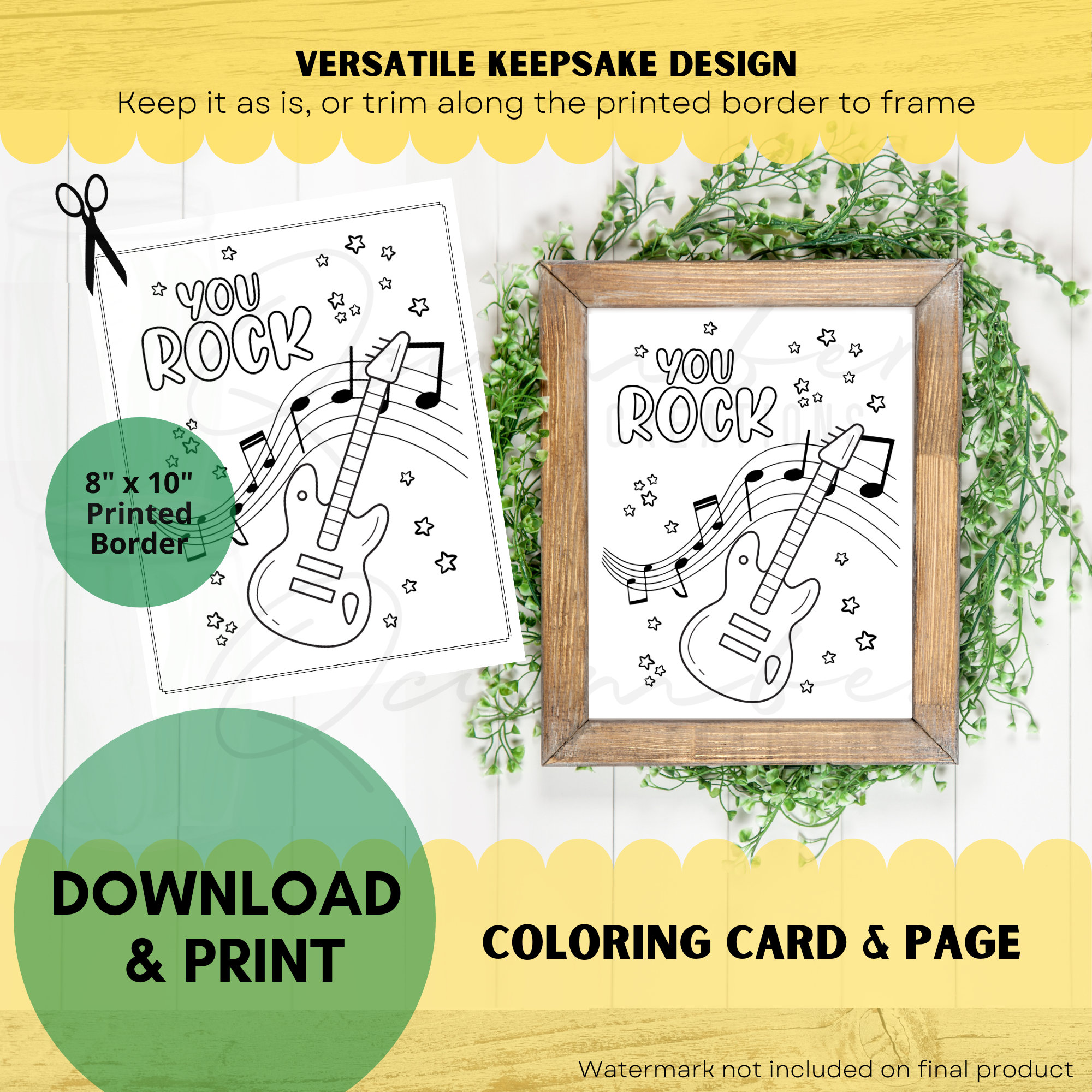 You Rock Card and Coloring Page Kids Fingerprint Craft Gift for ...