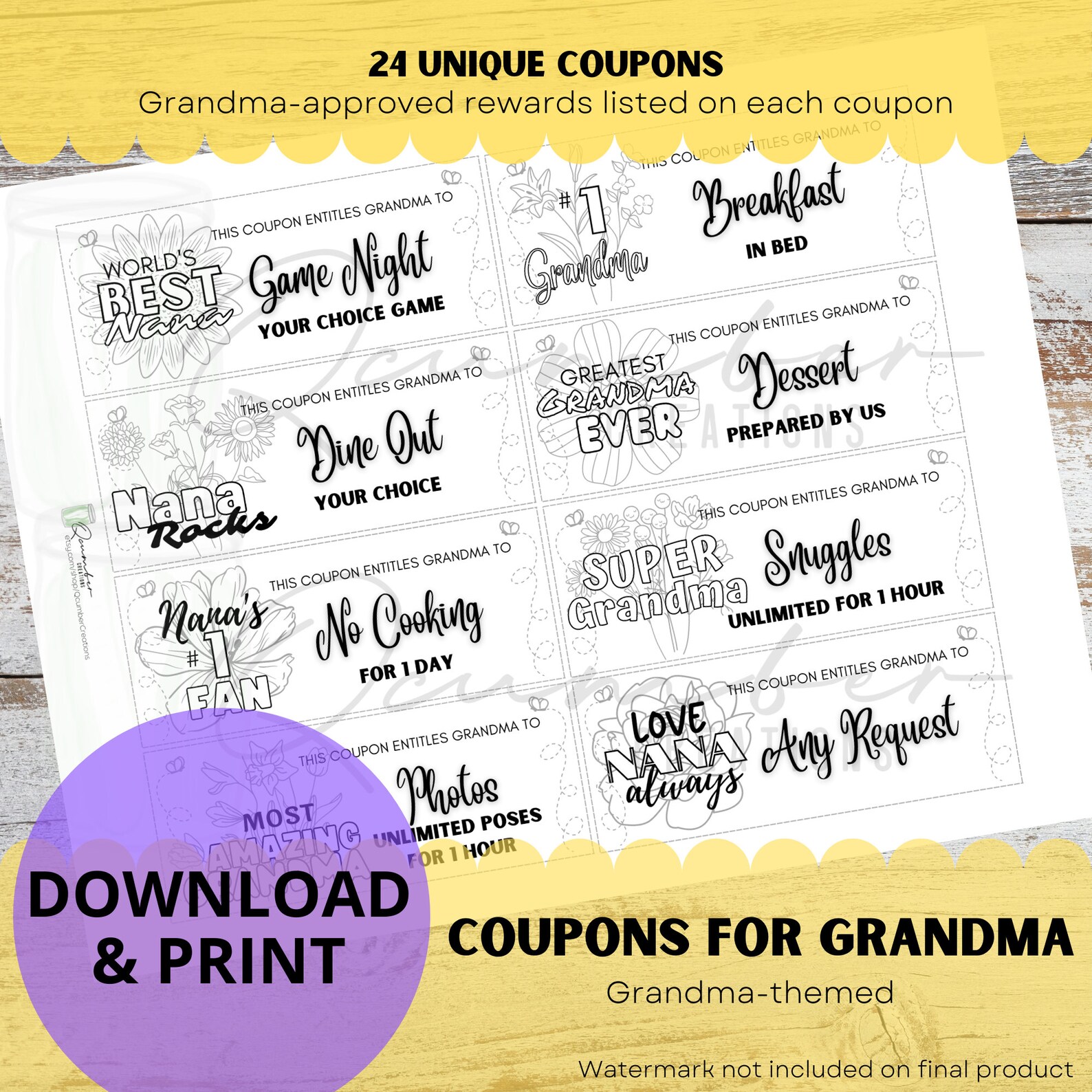 Coupons for Grandma Coloring Activity for Kids DIY Gift for Grandma for ...