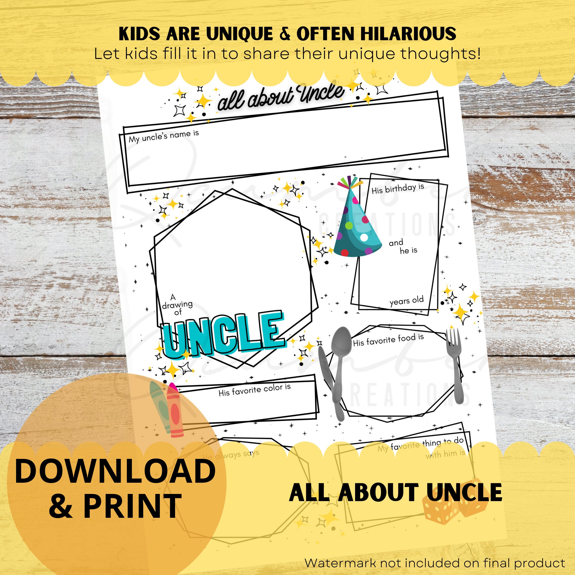 All About Uncle Fill in the Blank Template Full Color & Coloring Page ...
