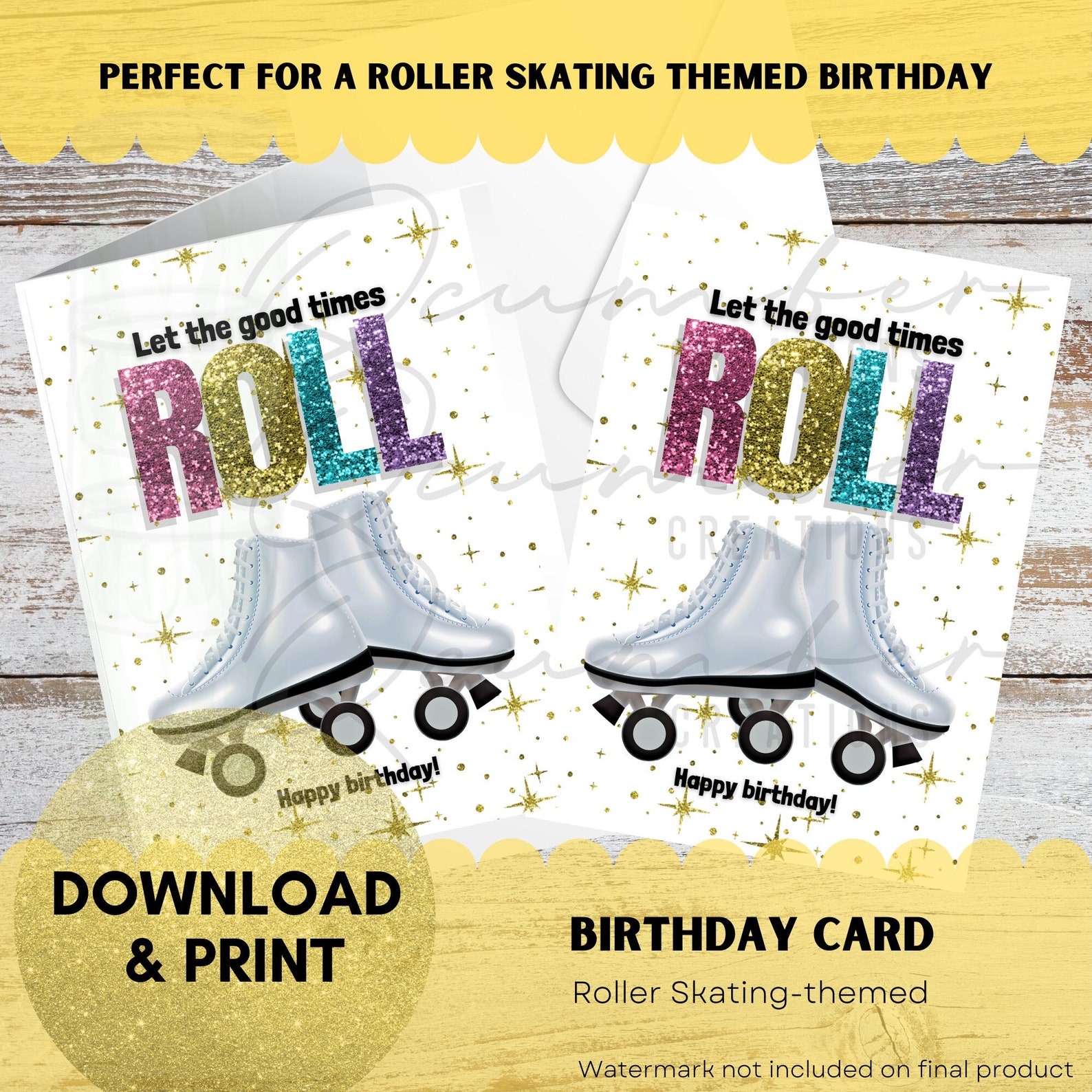 Roller Skating Birthday Card Let the Good Times Roll Printable Digital ...