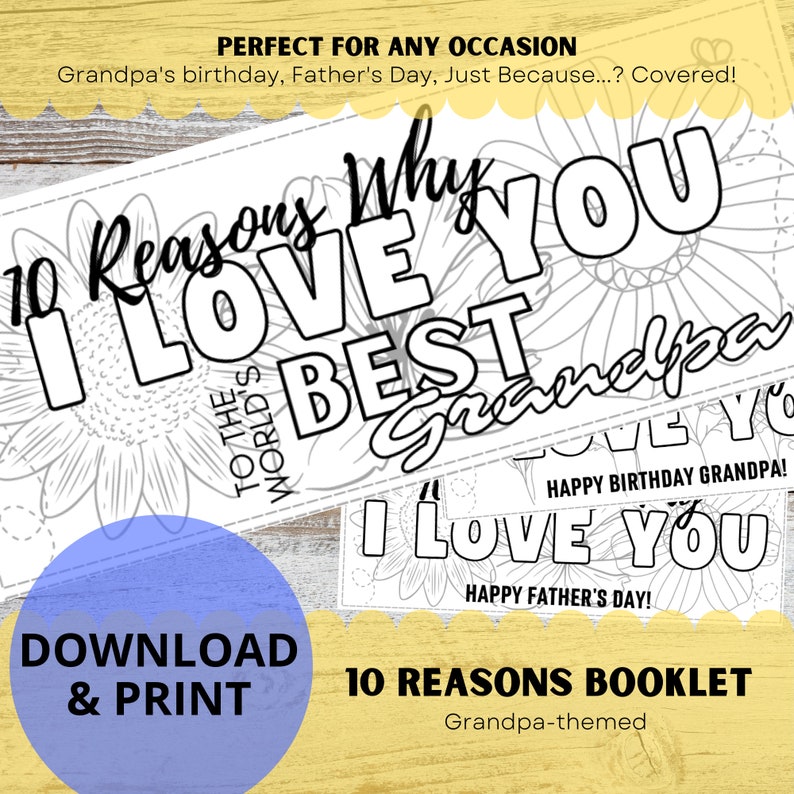 10 Reasons Why I Love You Grandpa Booklet Coloring Activity for Kids ...