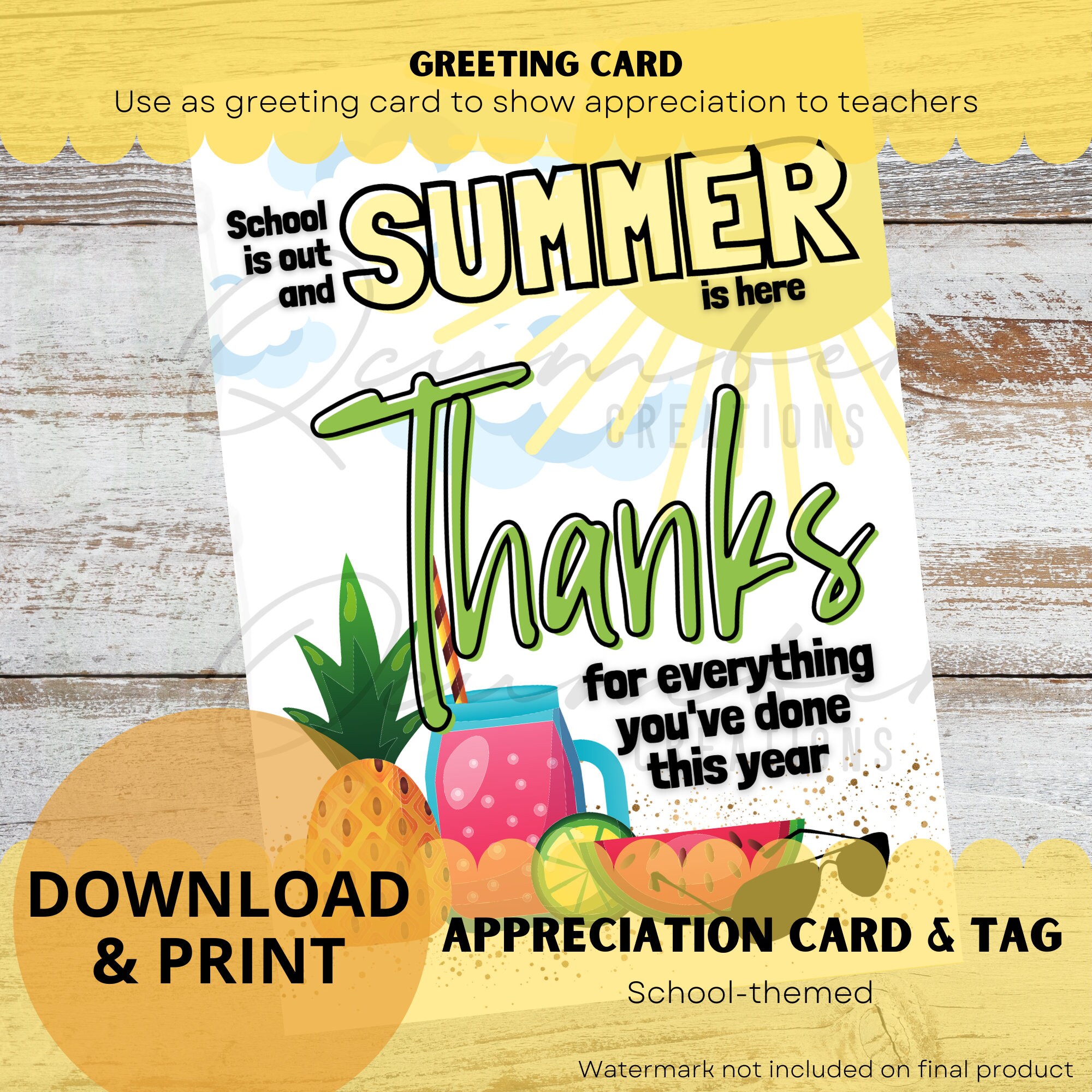 Teacher Appreciation Card, Gift Tag, Gift Card Holder Tropical Vibes ...