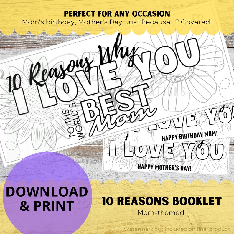 10 Reasons Why I Love You Mom Booklet | Coloring Activity for Kids ...