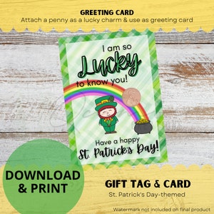 St. Patrick's Day Card or Gift Tag Lucky to Know You Greeting Card Gift ...