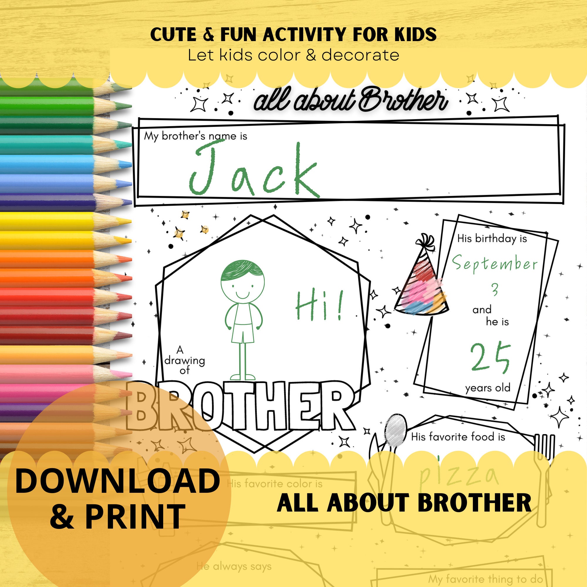 All About Brother | Fill in the Blank Template | Full Color & Coloring ...