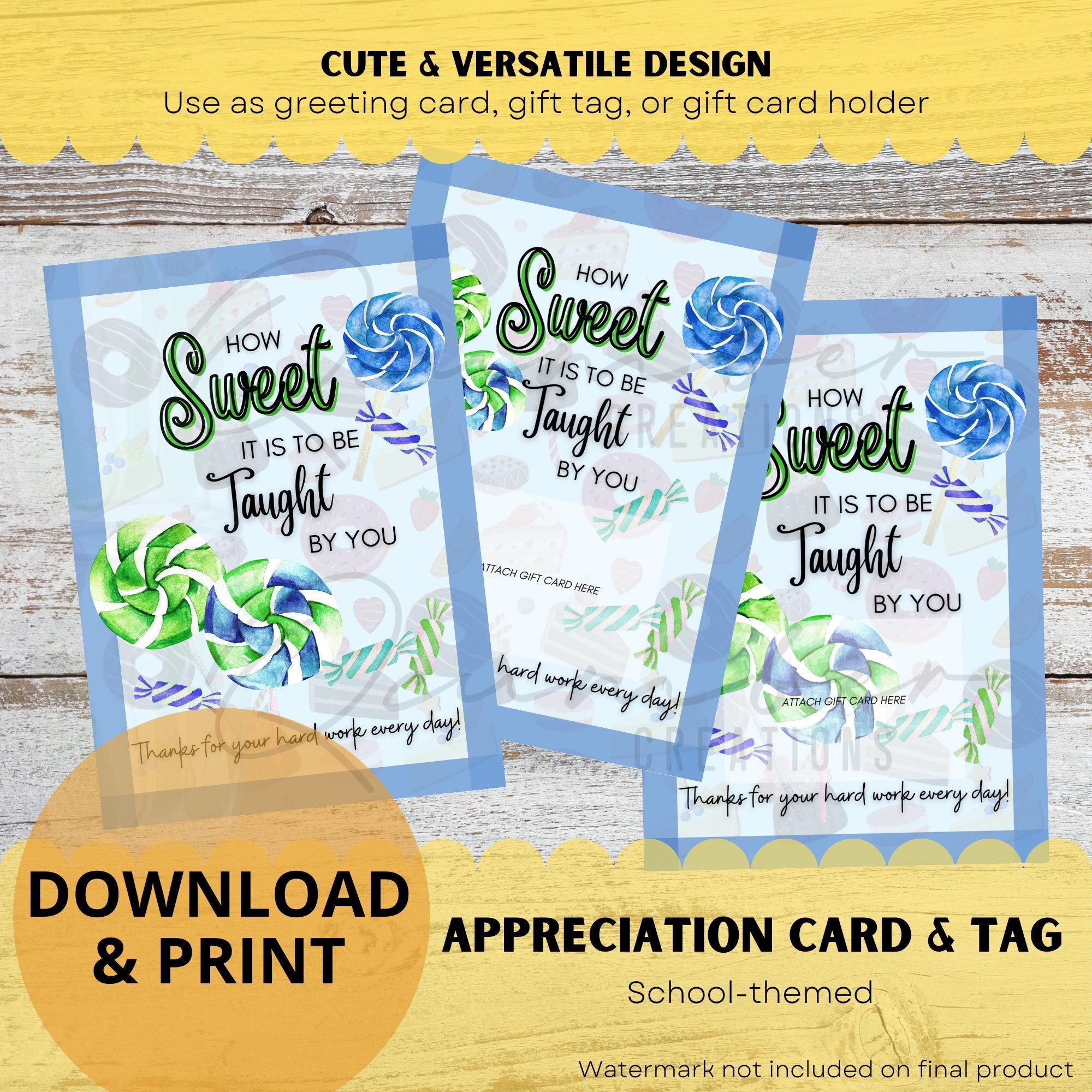 Teacher Appreciation Card, Gift Tag, Gift Card Holder | How Sweet It is ...