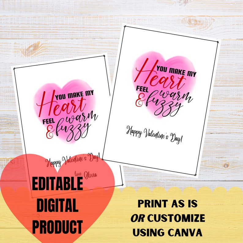 Fuzzy Heart Valentine Card | You Make My Heart Warm & Fuzzy | Printable ...