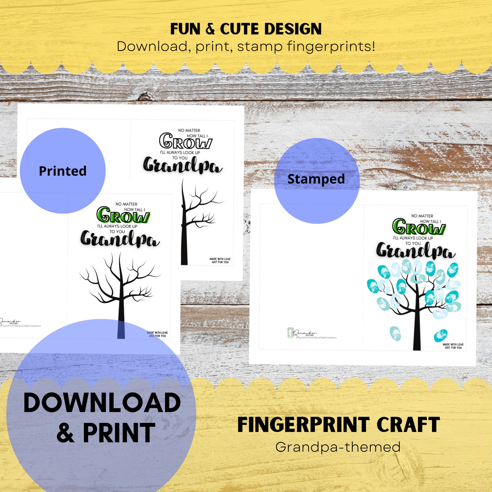 Kids Fingerprint Craft for Grandpa | Always Look up to You | Gift for ...