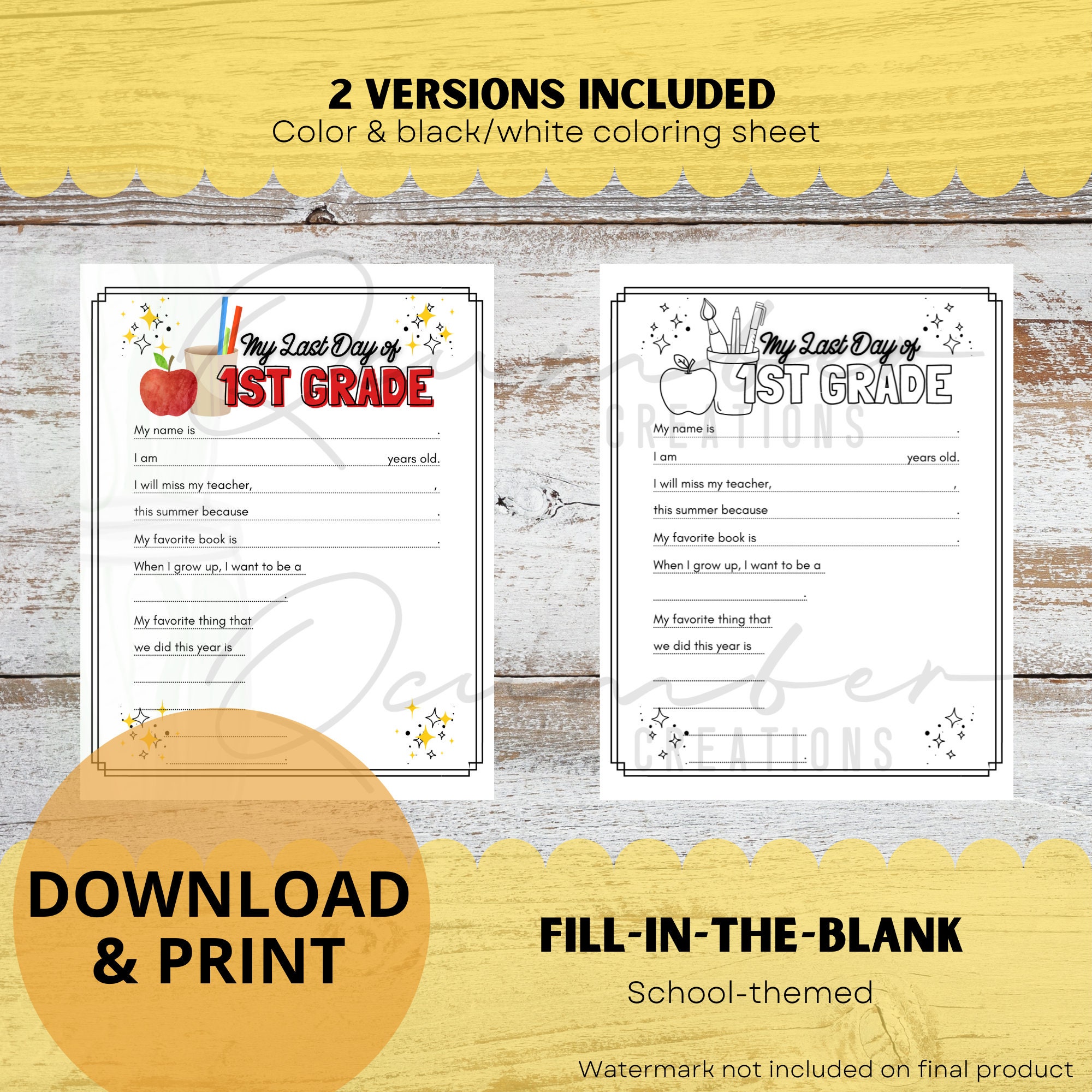 Last Day of 1st Grade Fill in the Blank Template and Handprint Craft ...