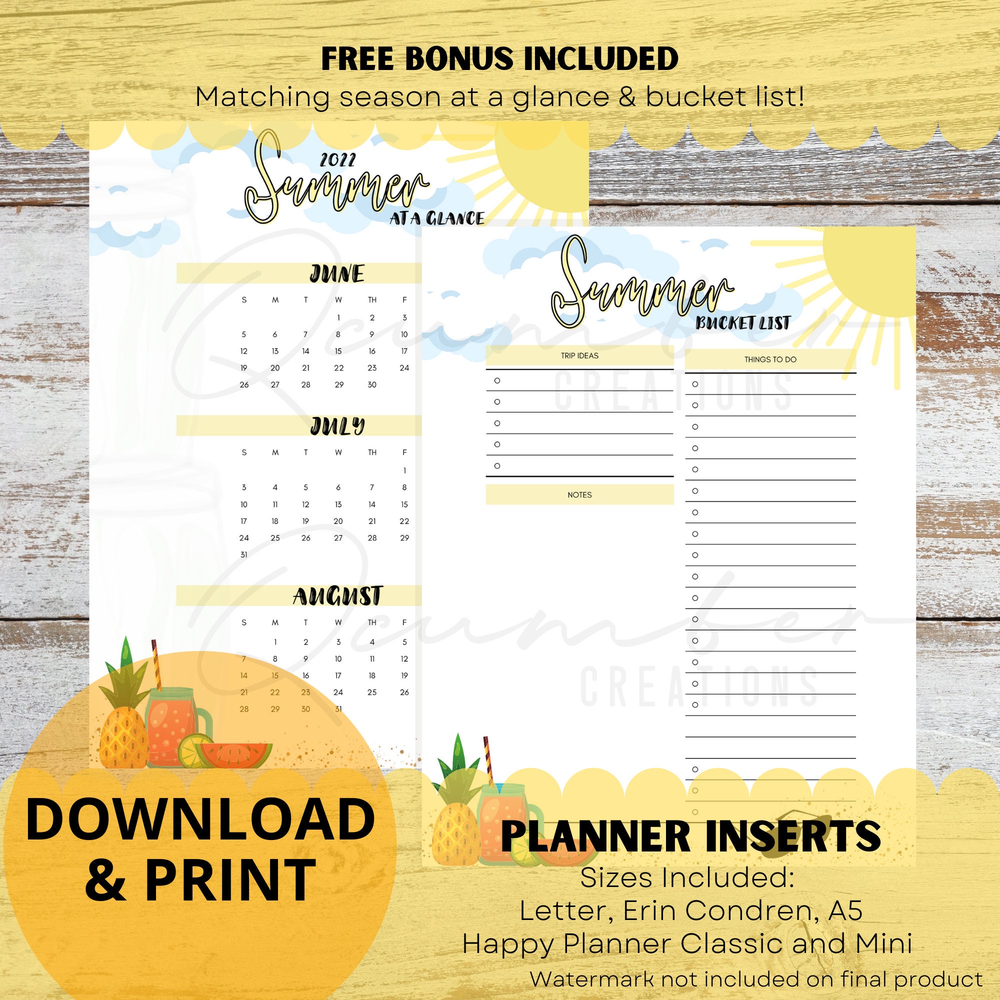 Undated Beach Monthly Planner Insert Summer Planning Sunday Start ...
