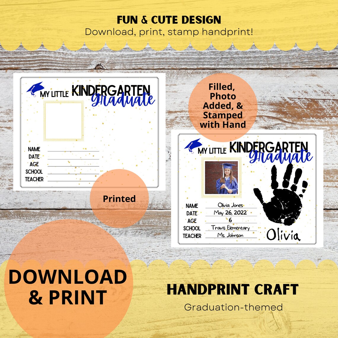 Kindergarten Graduation Certificate | Graduation Keepsake | Handprint ...