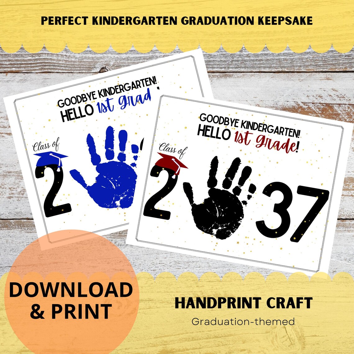 Kindergarten Graduation Handprint Kids Craft | Class of 2037 Keepsake ...