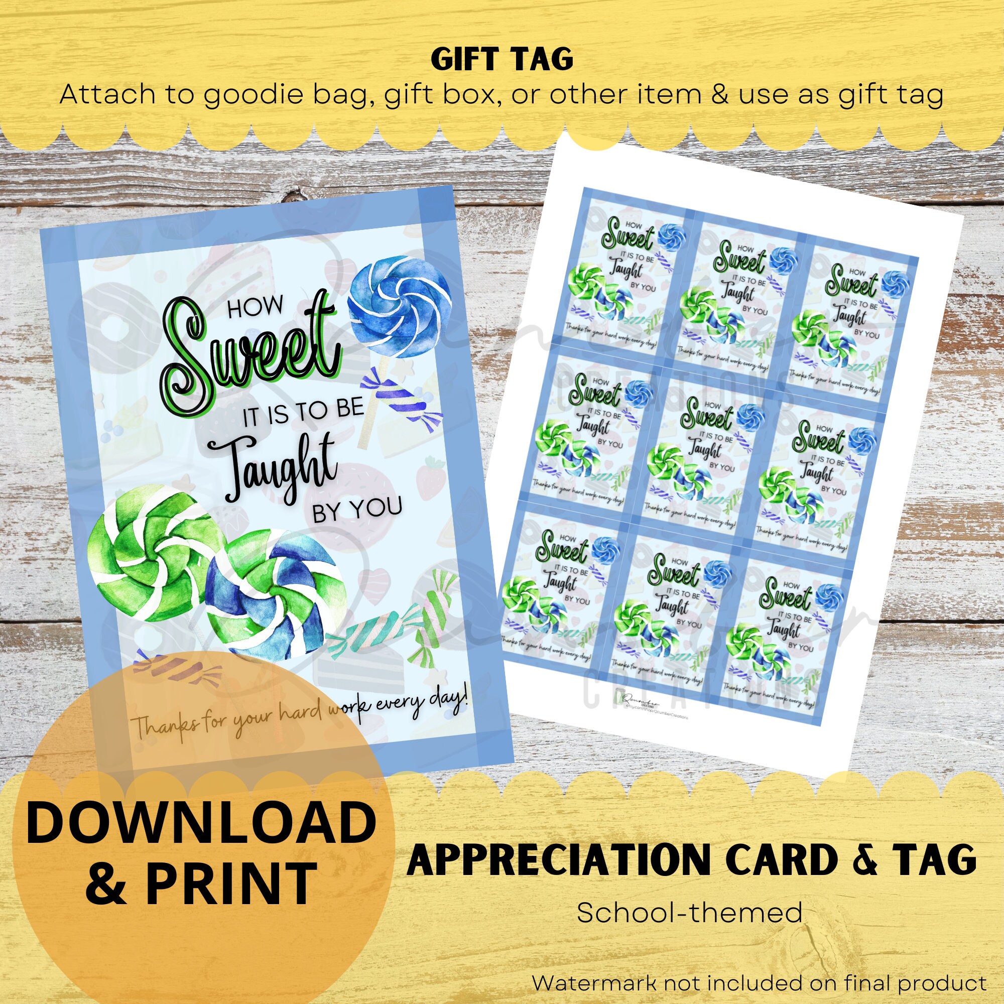 Teacher Appreciation Card, Gift Tag, Gift Card Holder | How Sweet It is ...