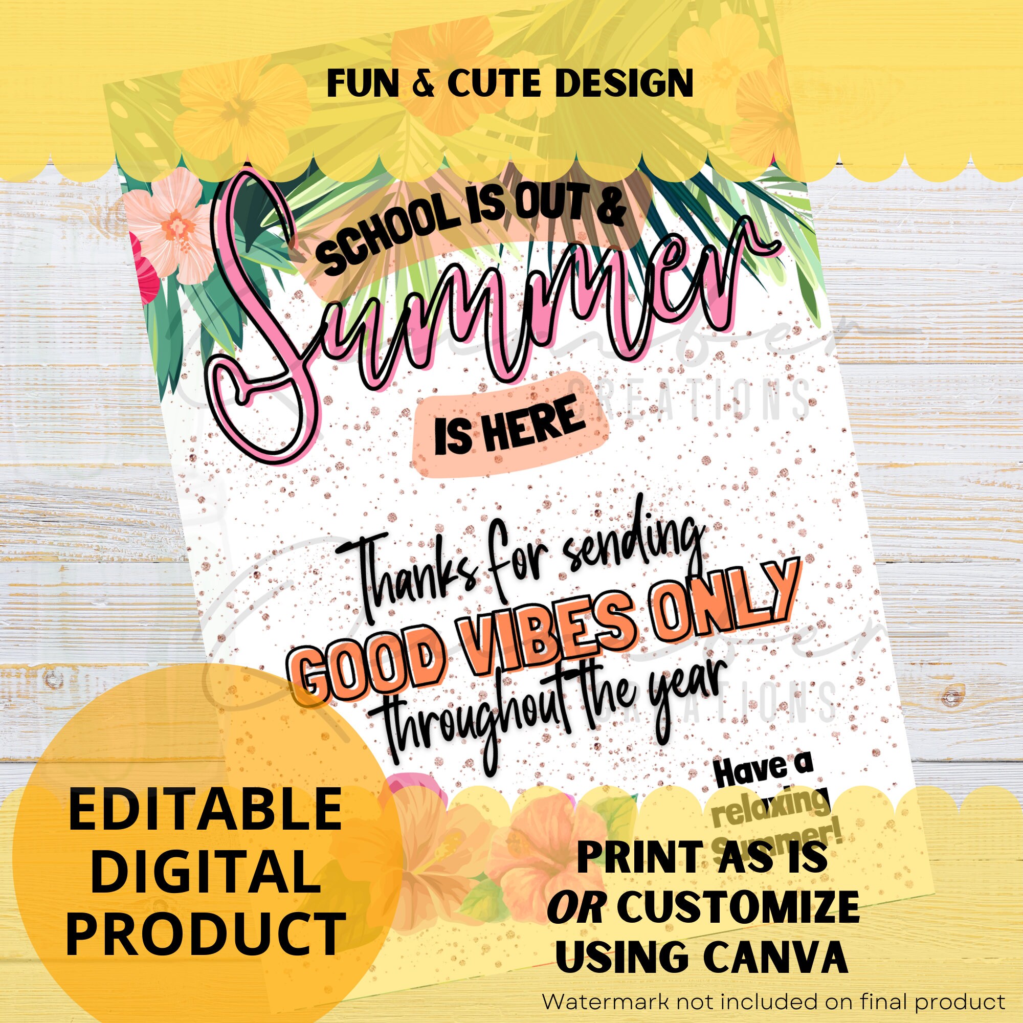 End of School Year Gift Tag Bundle Floral Good Vibes Only All Year ...