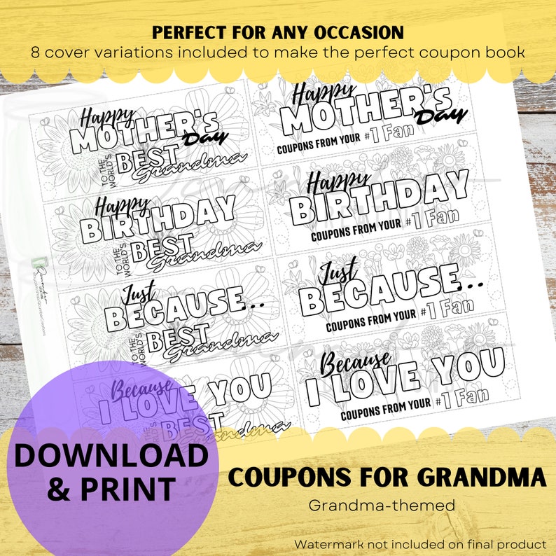 Coupons for Grandma | Coloring Activity for Kids | DIY Gift for Grandma ...