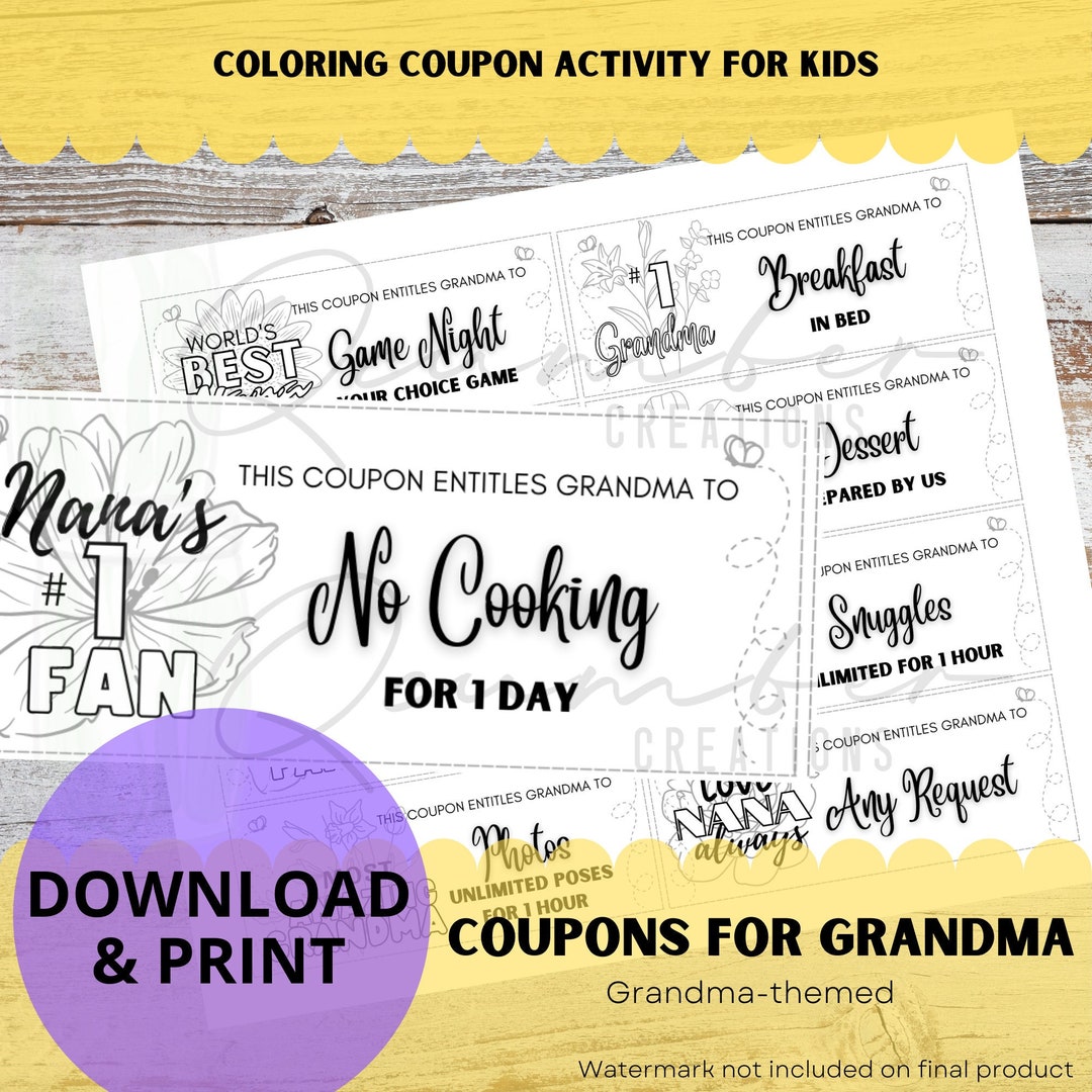Coupons for Grandma | Coloring Activity for Kids | DIY Gift for Grandma ...