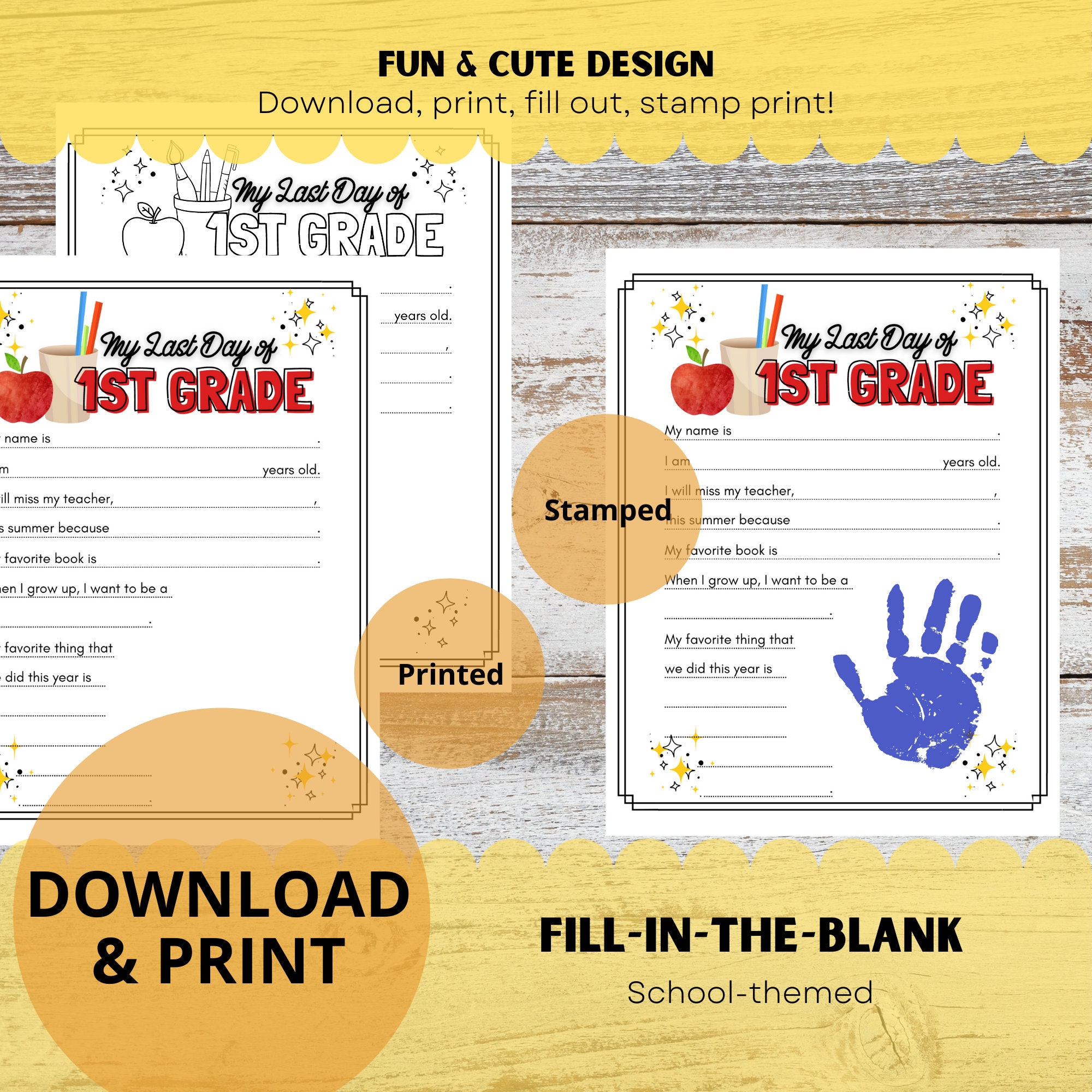 Last Day of 1st Grade Fill in the Blank Template and Handprint Craft ...