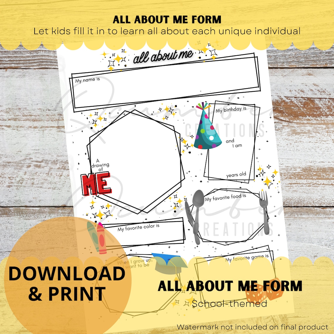 All About Me Form Fill in the Blank Template Full Color & Coloring Page ...