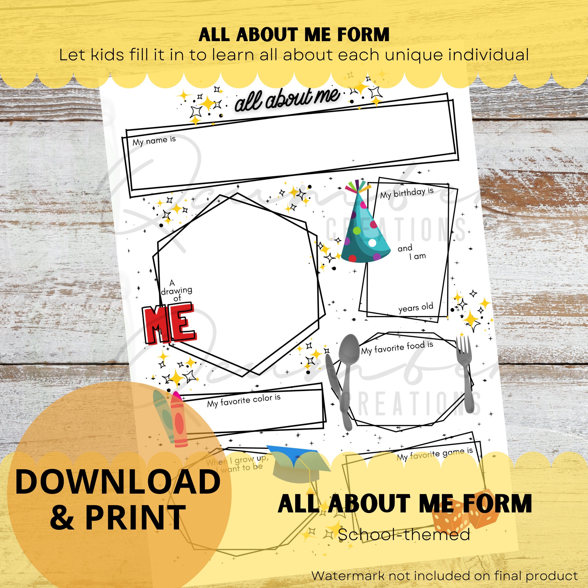 All About Me Form Fill in the Blank Template Full Color & Coloring Page ...
