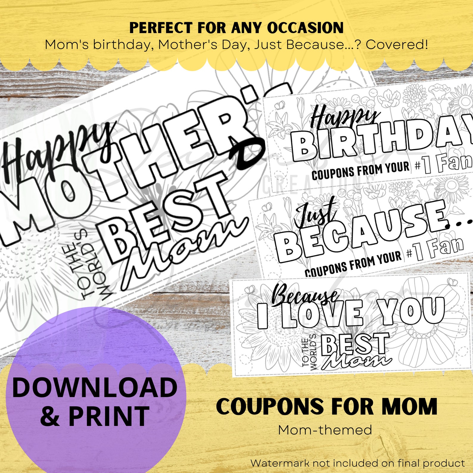 Coupons for Mom Coloring Activity for Kids DIY Gift for Mom for ...