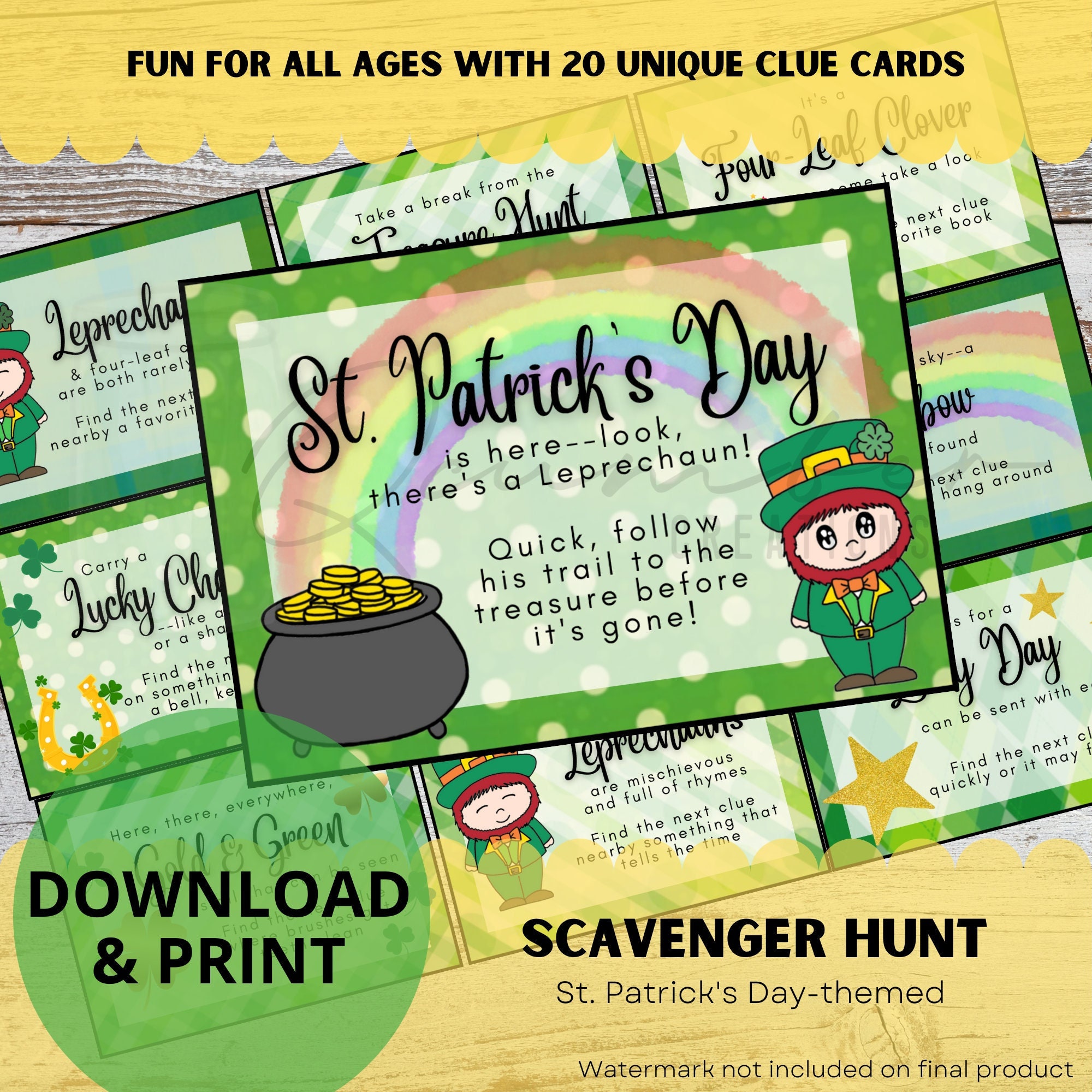 St. Patrick's Day Scavenger Hunt for Kids | 20 Unique Clue Cards | 10 ...