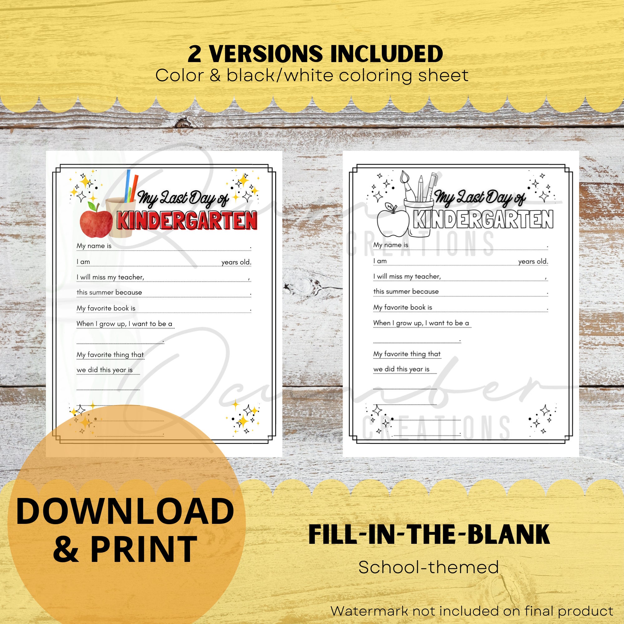 Last Day of Kindergarten Fill in the Blank Template and Handprint Craft ...