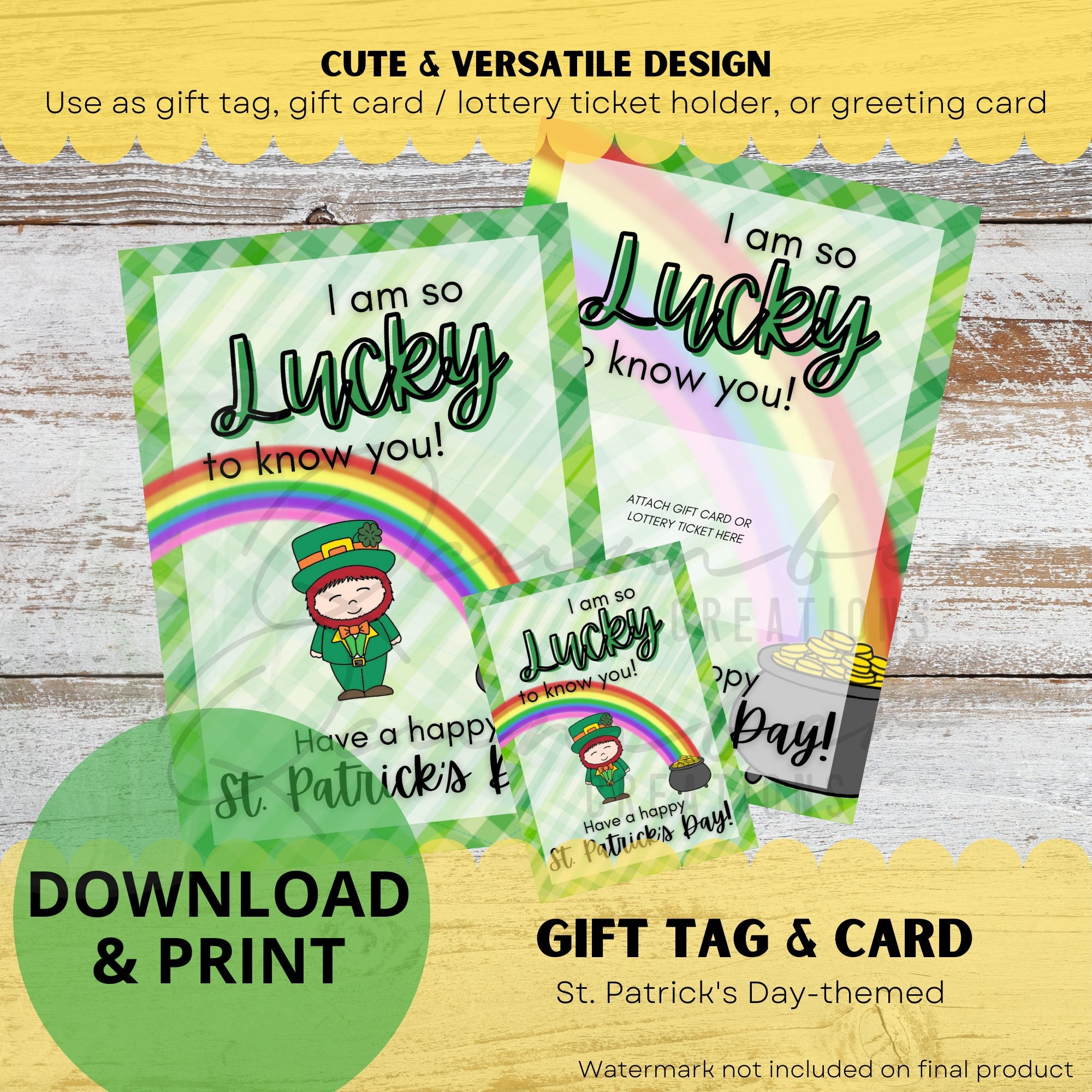 St. Patrick's Day Card or Gift Tag Lucky to Know You Greeting Card Gift ...